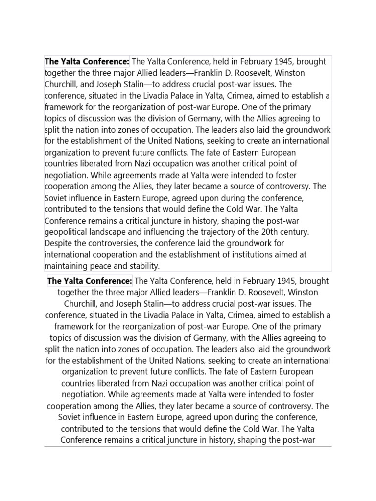 The Yalta Conference: The Yalta Conference, Held in February 1945 ...