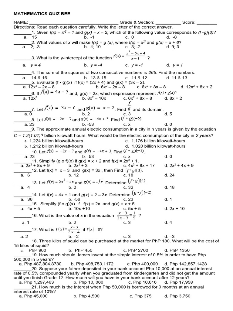 Exam For Quiz Bee | PDF | Interest | Interest Rates