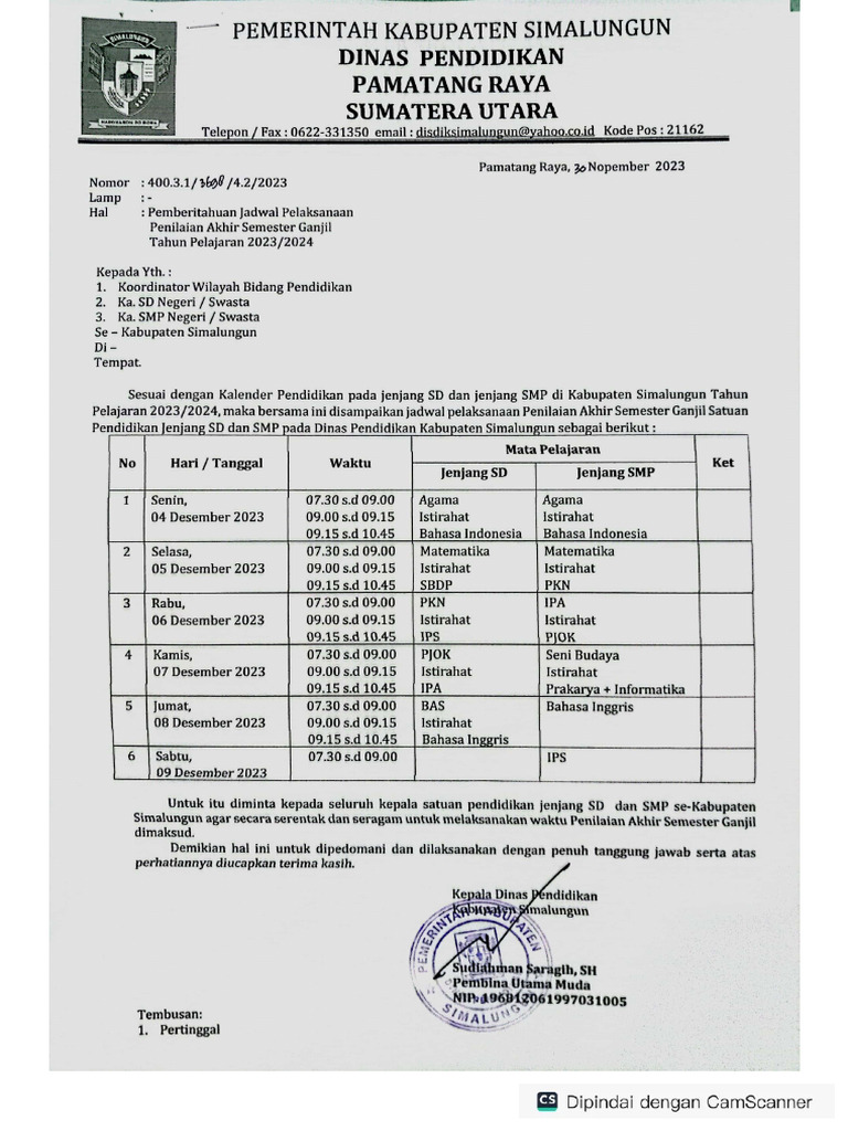 Jadwal Pelaksanaan Penilaian Akhir Semester Ganjil | PDF Jadwal Pelaksanaan Penilaian Akhir Semester Ganjil | PDF