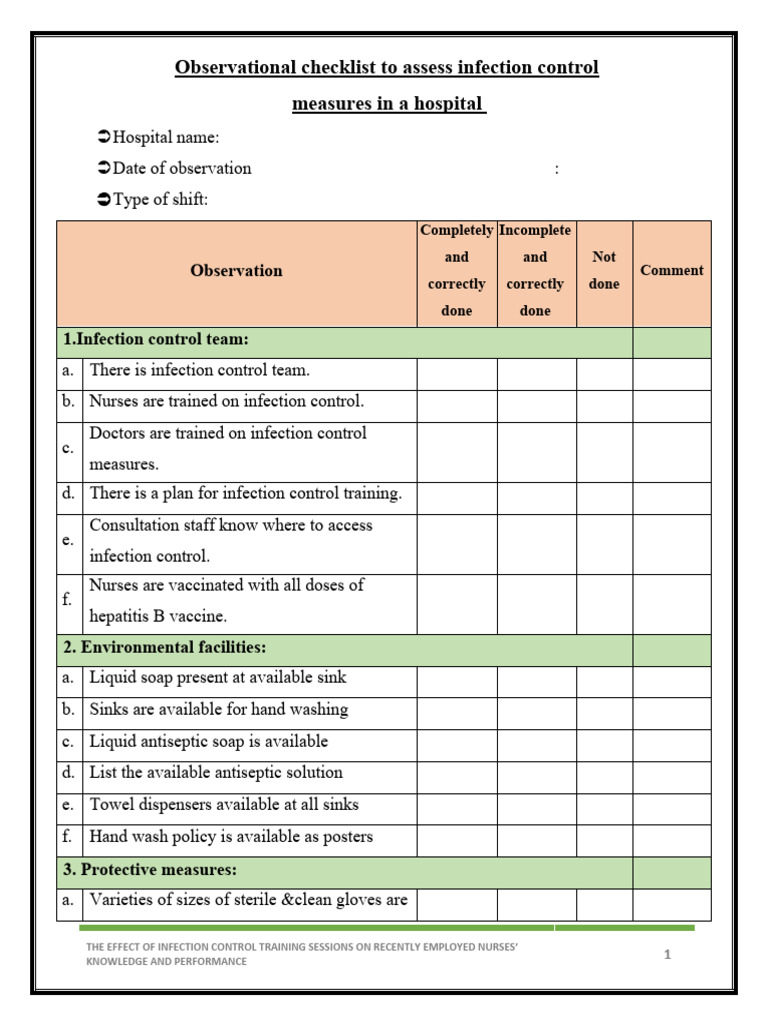 Infection Control Assessment | PDF | Hand Washing | Health Sciences