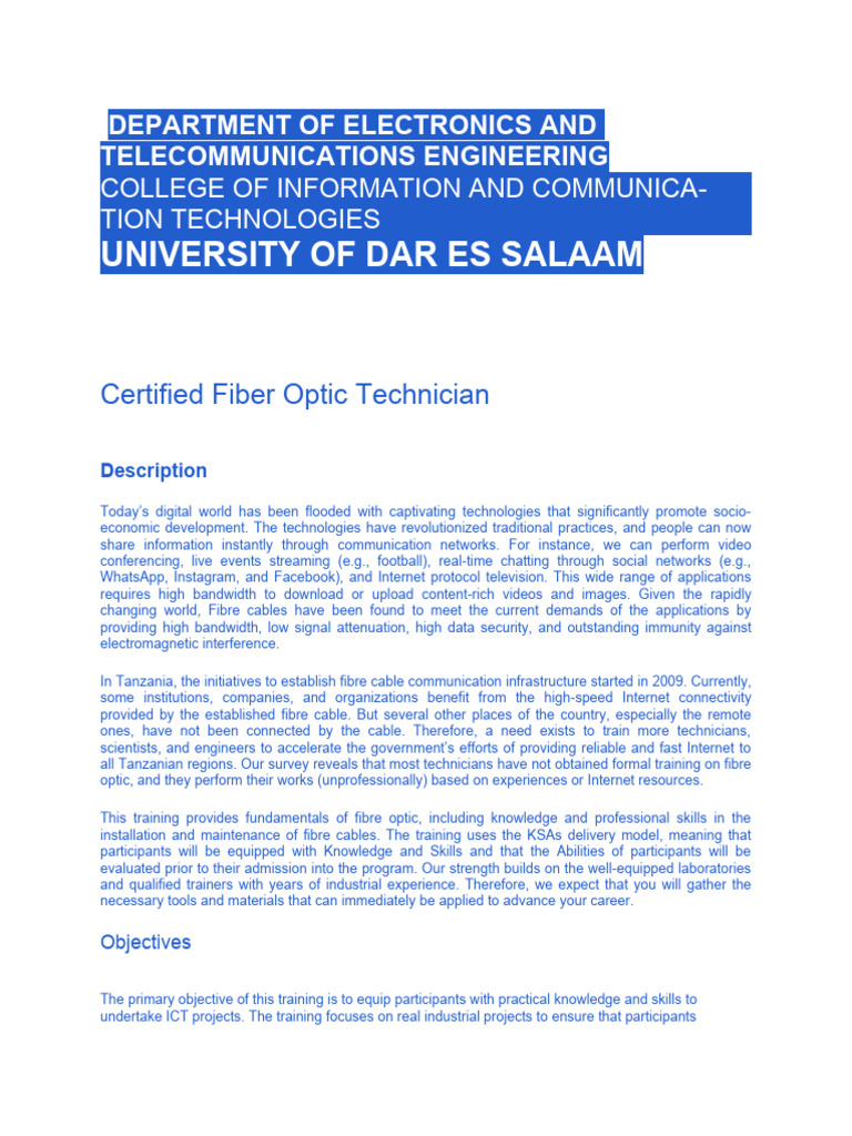 Certified Fiber Optic Technician Training | PDF | Optical Fiber | Internet