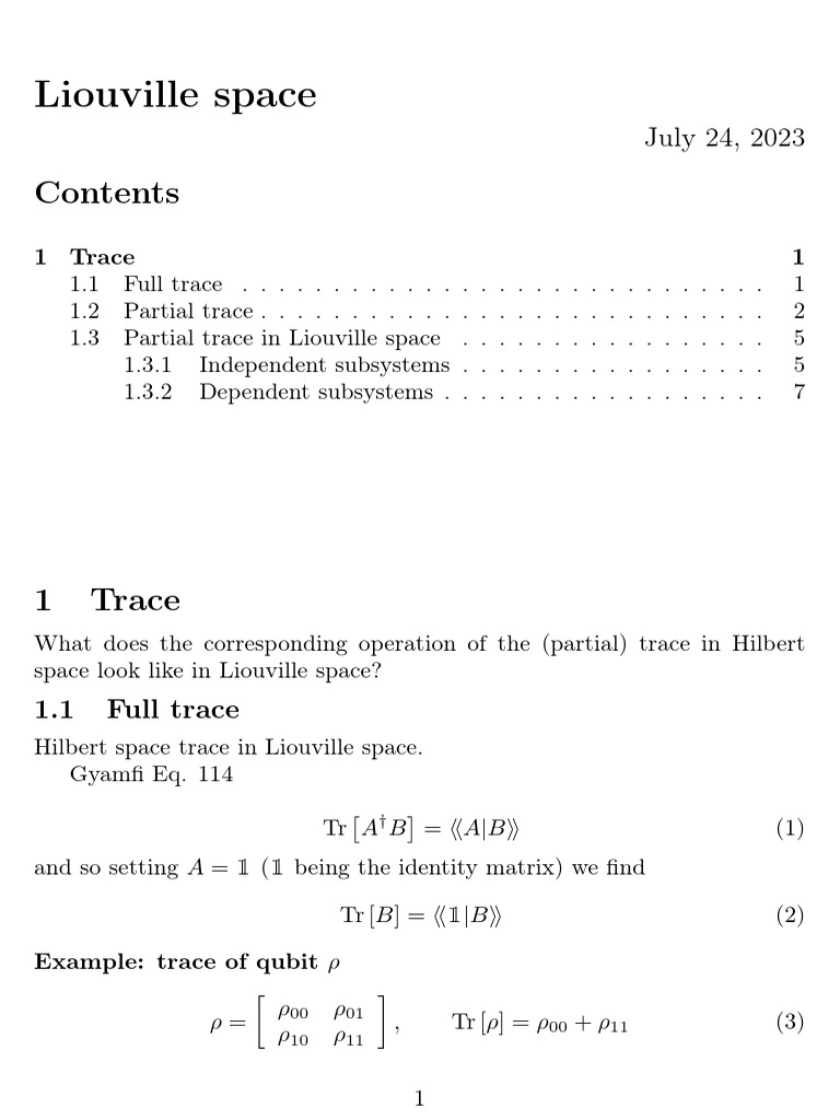 Hilbert Space Trace Operation in Liouville Space | PDF | Quantum ...