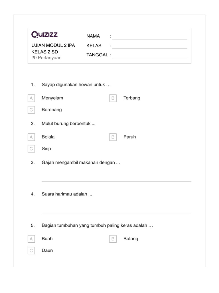 Ujian Modul 2 Ipa Kelas 2 SD | PDF