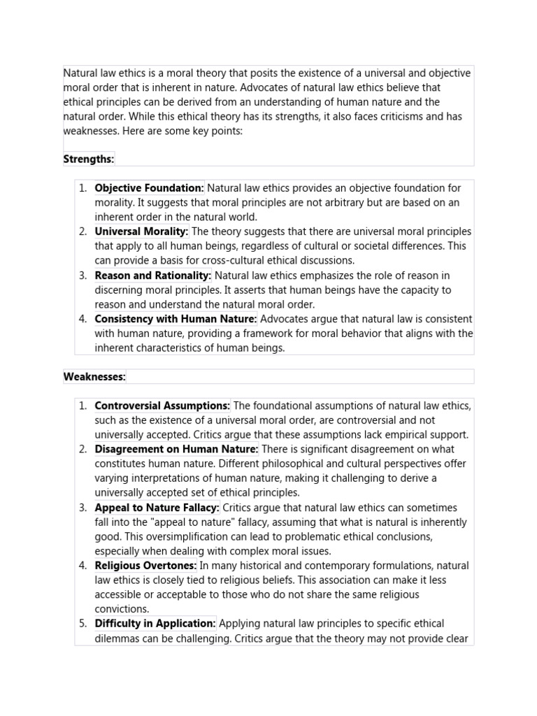 Natural Law Ethics Is A Moral Theory That Posits The Existence of A ...