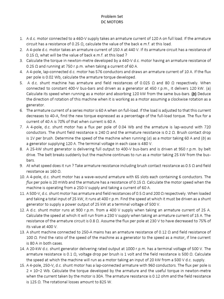 Prob Set 4 DC Motors | PDF | Electric Motor | Electric Generator