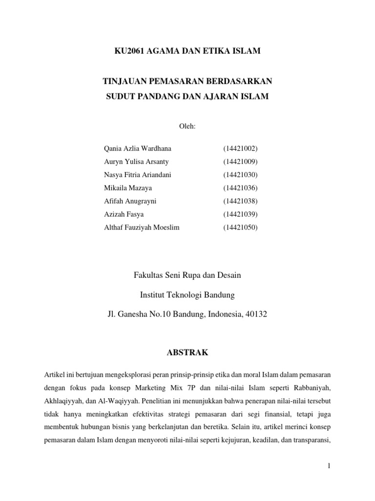 Paper AEI - Tinjauan Pemasaran Berdasarkan Sudut Pandang Dan Ajaran Islam | PDF