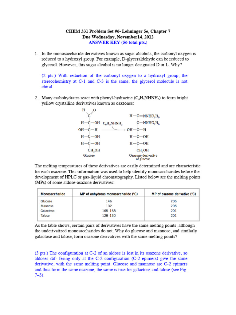 f2012 Problem Set 5 ch7 KEY | PDF | Glucose | Glycogen