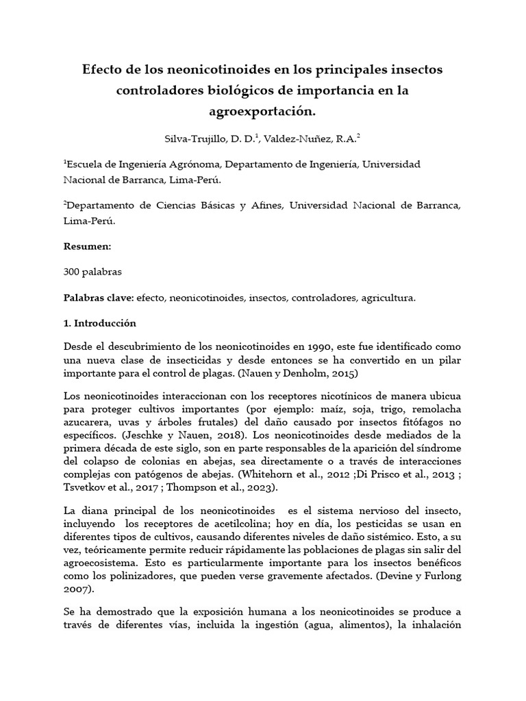 Efecto de Los Neonicotinoides en Los Principales Insectos Controladores ...