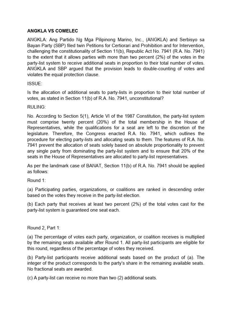 Angkla VS Comelec | PDF | Constitutional Law | Government
