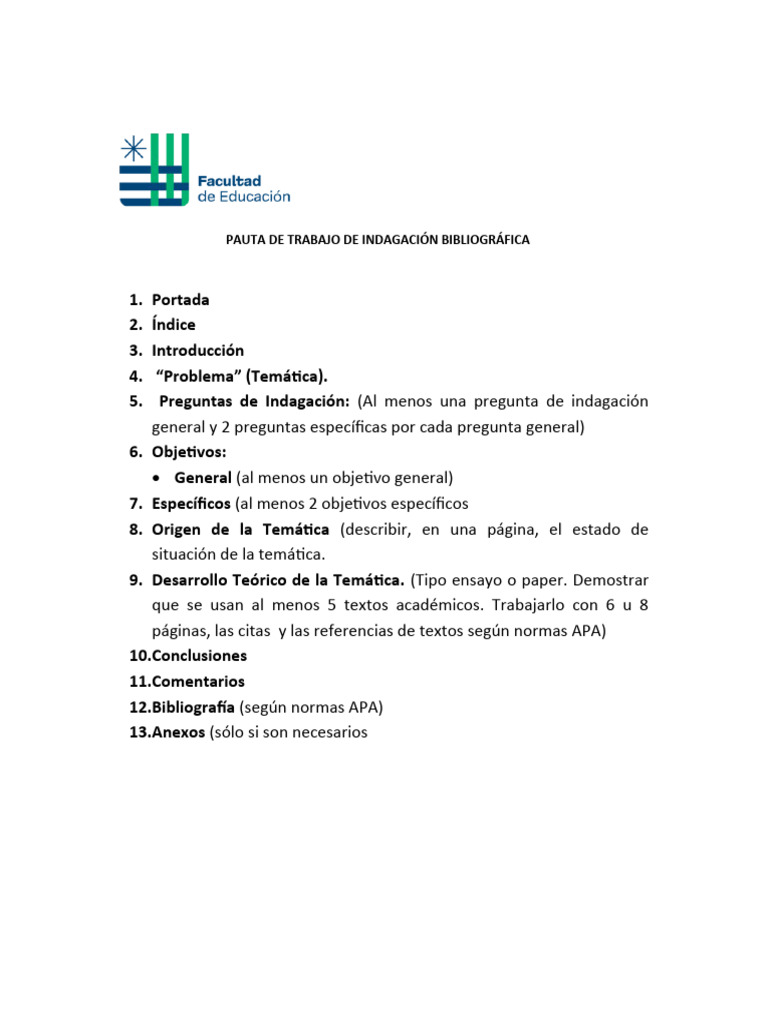 Pauta - de - Trabajo - de - Indagacion - Bibliografica 2023 | PDF | Bibliografía | Ensayos