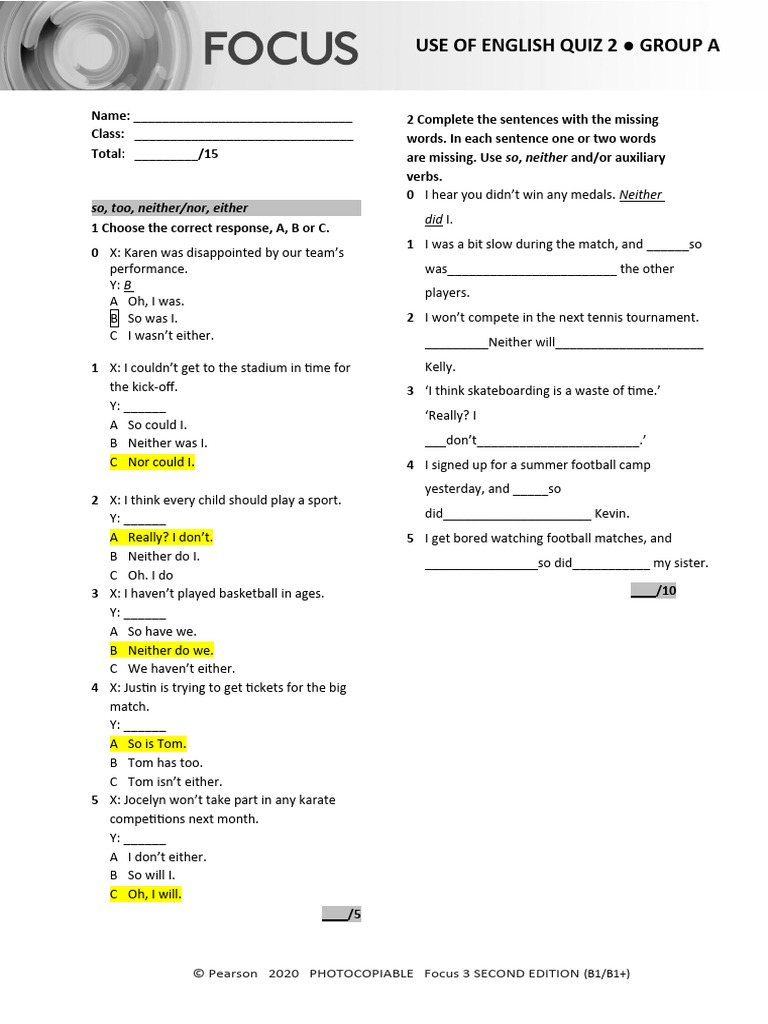 Focus3 2E UoE Quiz Unit2 GroupA | PDF | Language Families | Languages