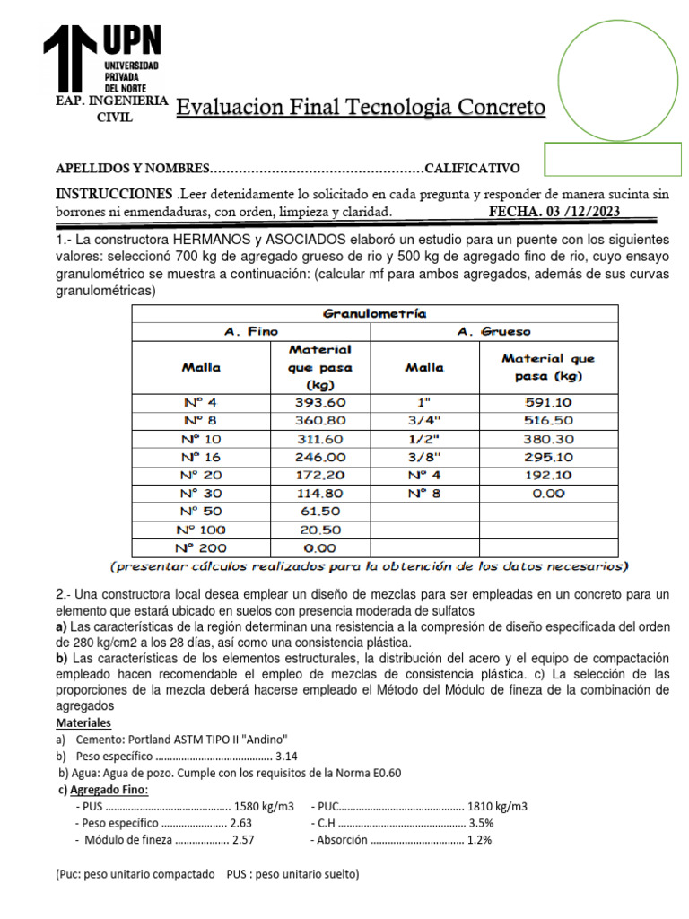 Exam - Final Tec.c° | PDF | Hormigón | Ingeniería estructural