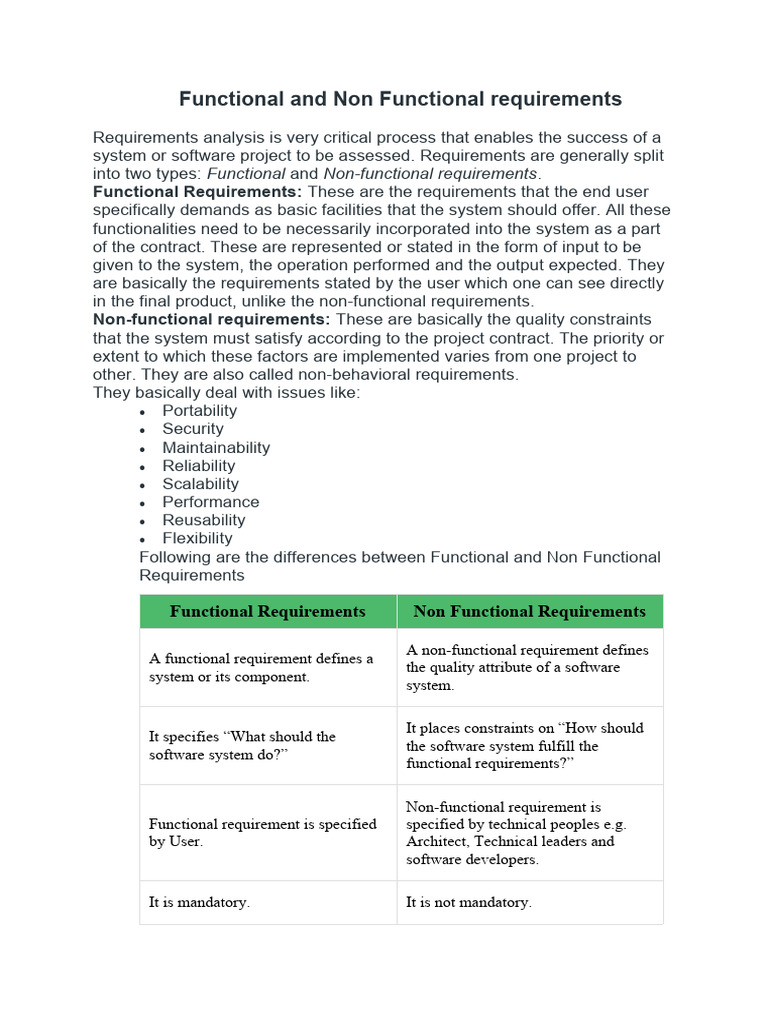 Functional and Non Functional Requirements | PDF | Software Testing ...
