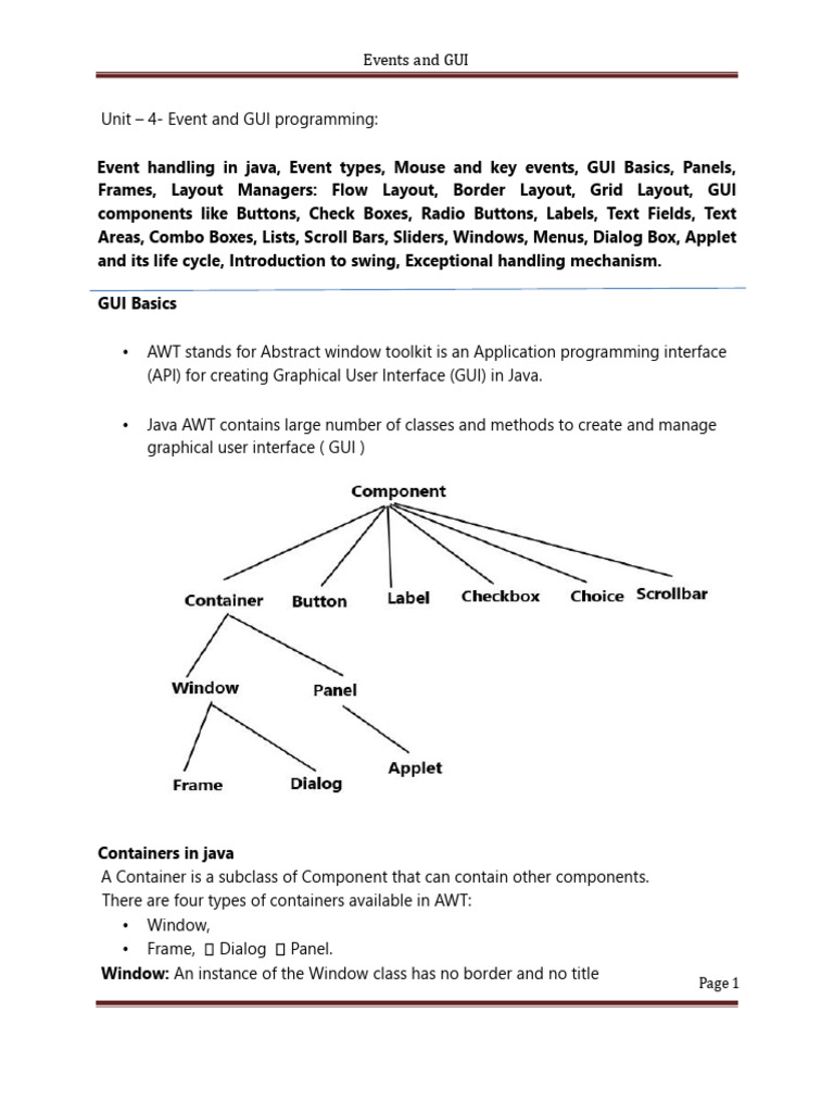 Unit4 Java Pdf Object Oriented Programming Graphical User Interfaces