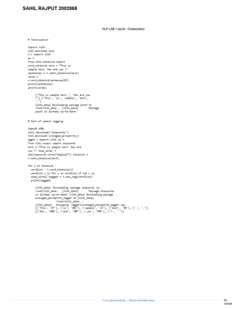 NLP Lab 1 | PDF NLP Lab 1 | PDF