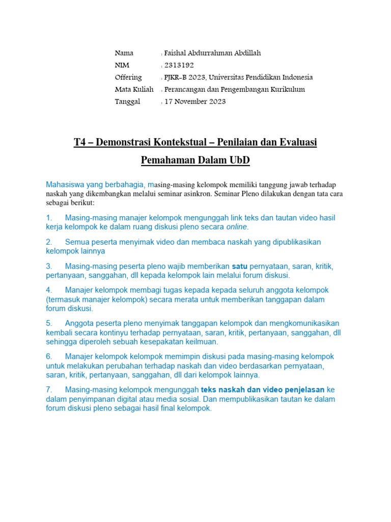 F A A-2313192-Perancangan Dan Pengembangan Kurikulim-T4 - Demonstrasi Kontekstual | PDF