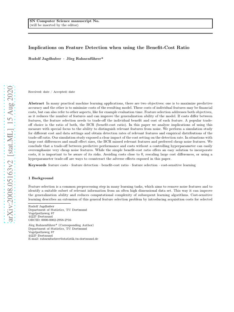 Implications On Feature Detection When Using The Benefit-Cost Ratio | PDF | Errors And Residuals ...
