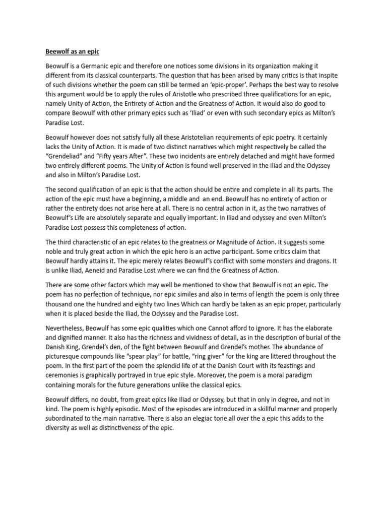 Beowulf: Analyzing Epic Characteristics | PDF | Epic Poetry | Beowulf