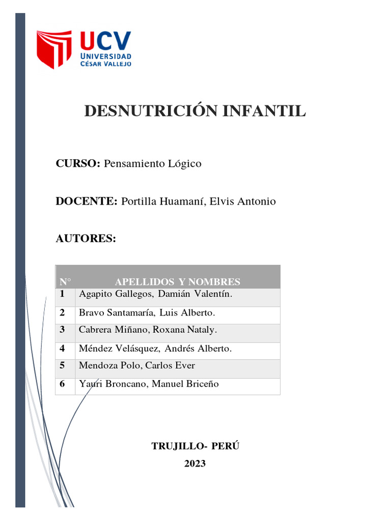 Desnutrición Infantil Pdf Alimentos Desnutrición