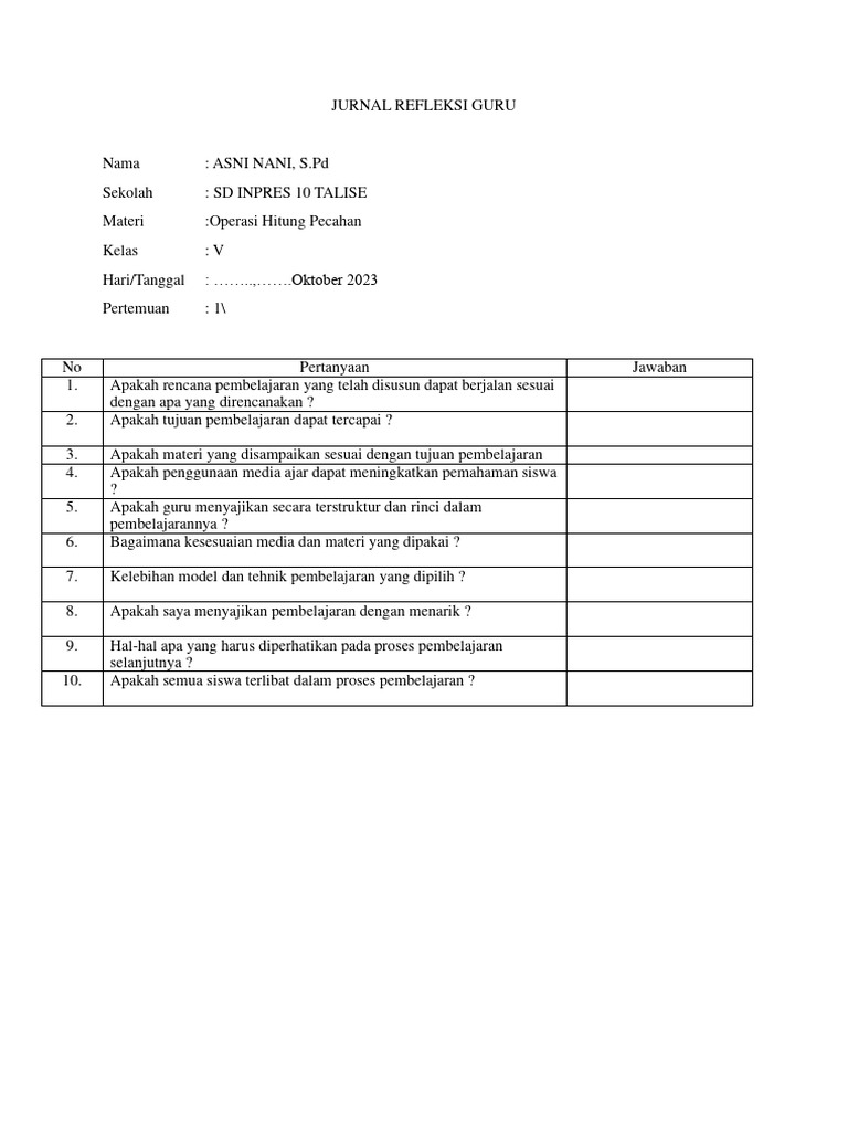 Jurnal Refleksi Guru | PDF