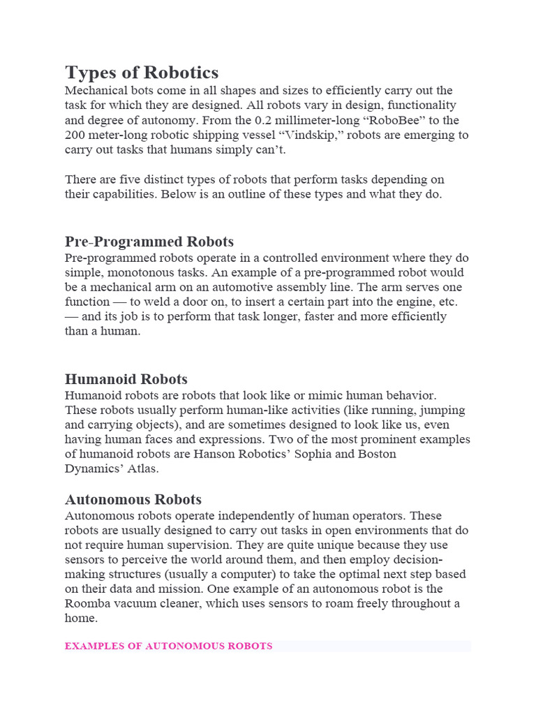 Types of Robotics | PDF | Robot | Robotics