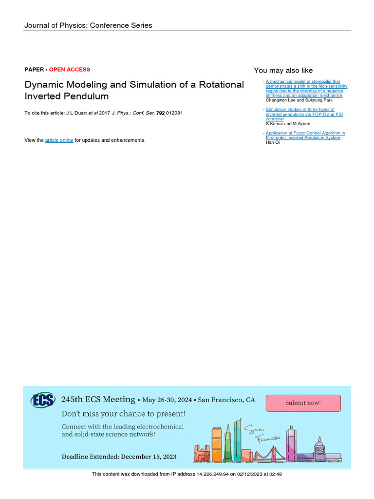Dynamic Rotary Inverted Pendulum | PDF | Lagrangian Mechanics | Velocity