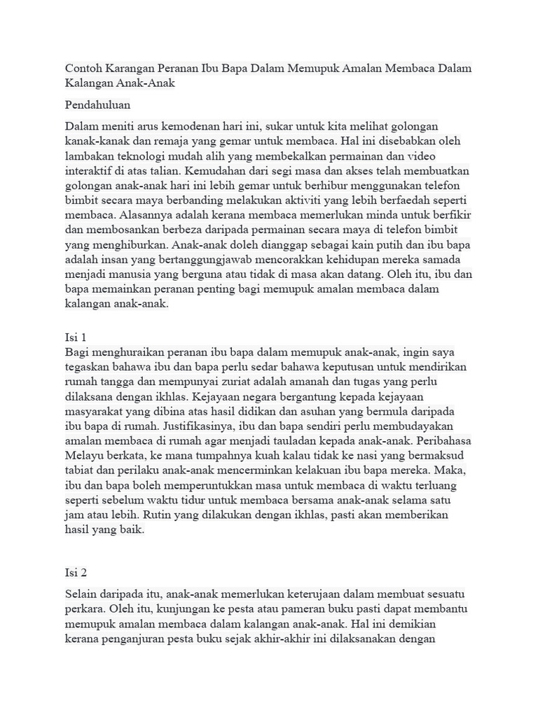 Peranan Ibu Bapa Dalam Memupuk Minat Membaca | PDF