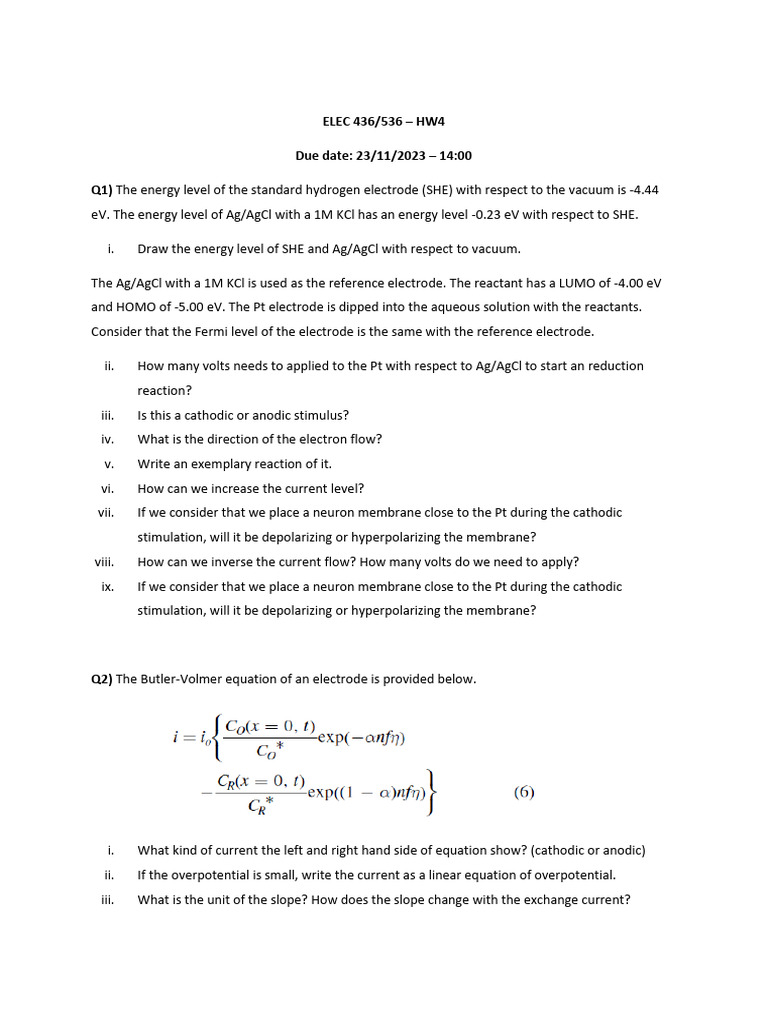 ELEC 436/536 - HW4 Due Date: 23/11/2023 - 14:00 Q1) The Energy Level of The Standard Hydrogen ...