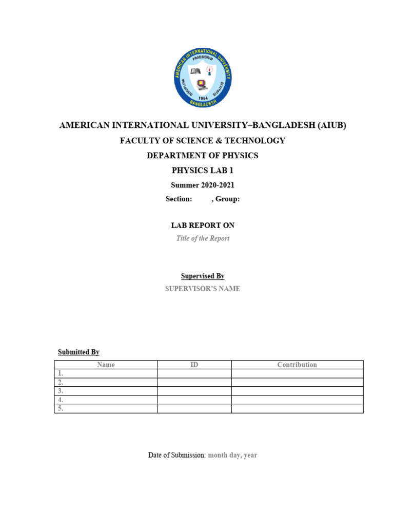 Physics 1 Lab Report Template | PDF | Physics | Science