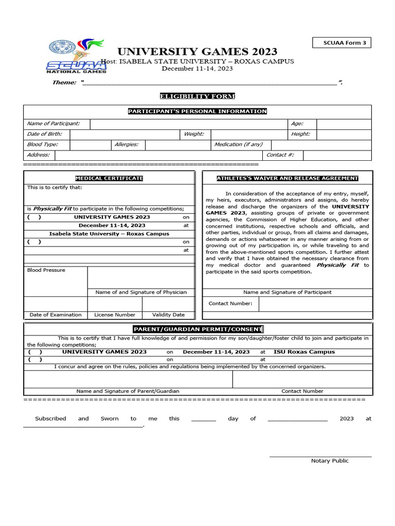 SCUAA Form 3in1 2023 | PDF