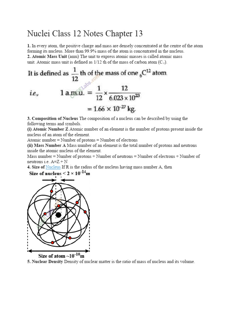 Nuclei and Radioactivity Class 12 Notes | PDF | Radioactive Decay | Atoms