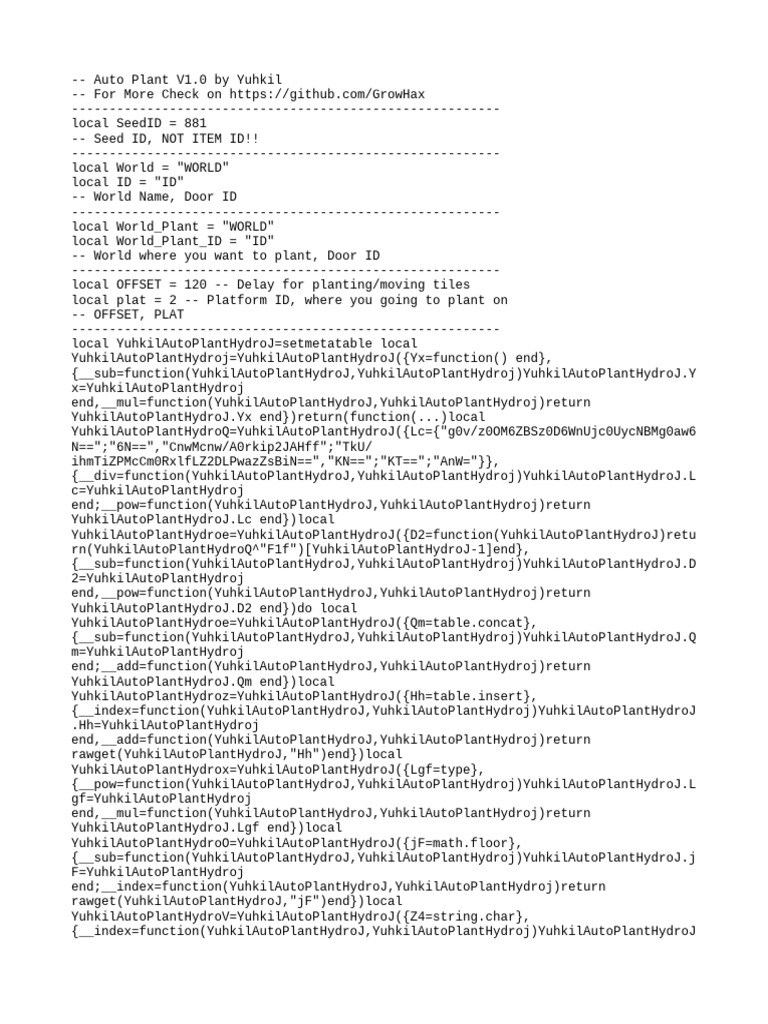 Auto Plant v1.0 by Yuhkil - Lua | PDF