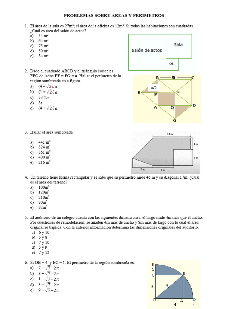 Problemas de Áreas y Perímetros | PDF | Politopos | Geometría Elemental