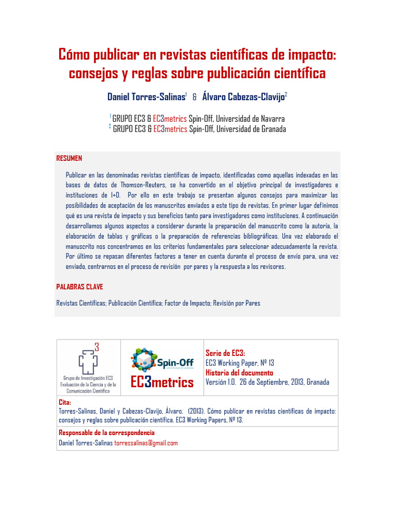 Cómo Publicar en Revistas Científicas de Impacto | Descargar gratis PDF ...