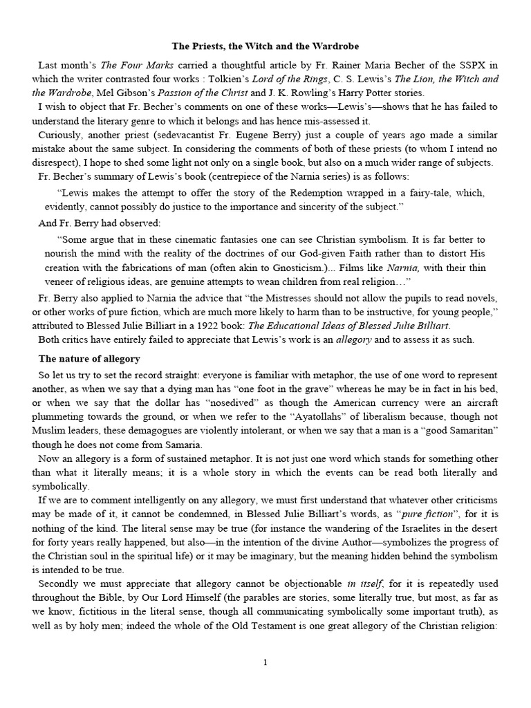 The Priests The Witch and The Wardrobe | PDF | The Chronicles Of Narnia | Catholic Church