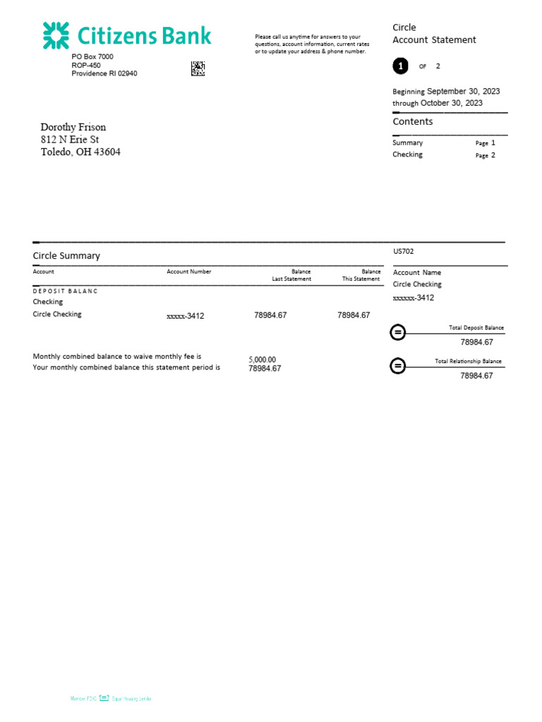 Citizens Bank Account Statement Summary | PDF | Credit Card | Banks
