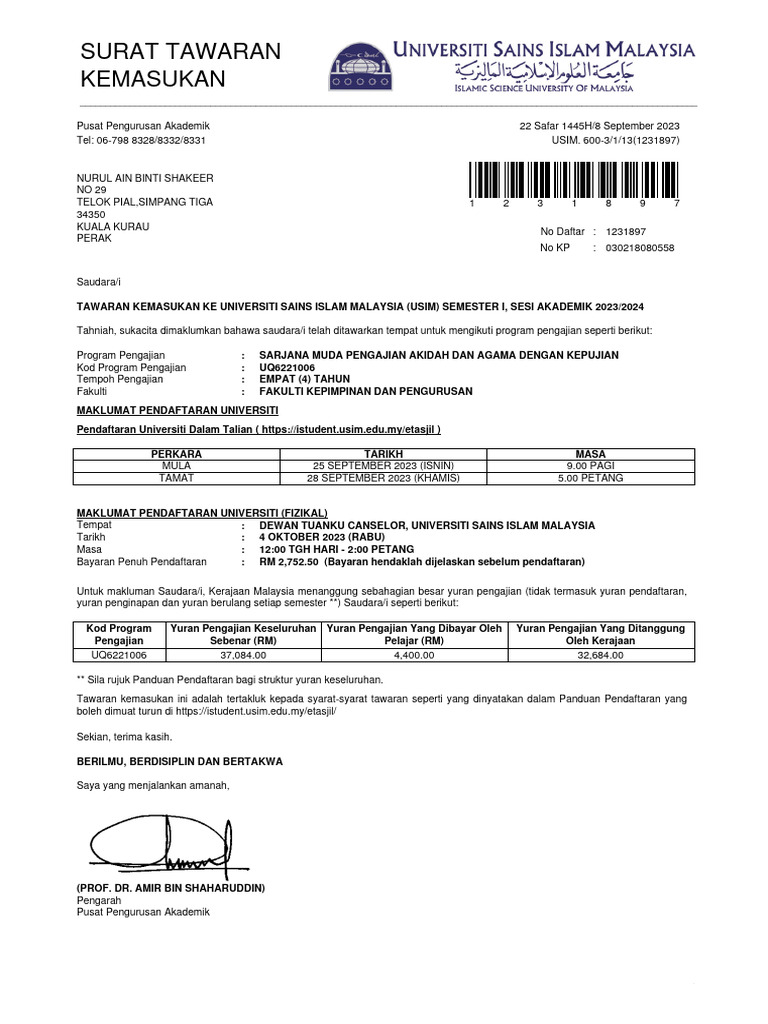 Surat Tawaran Usim | PDF