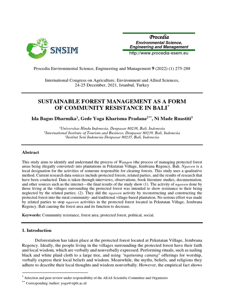 Sustainable Forest Management As A Form of Community Resistance in Bali | PDF | Forestry ...