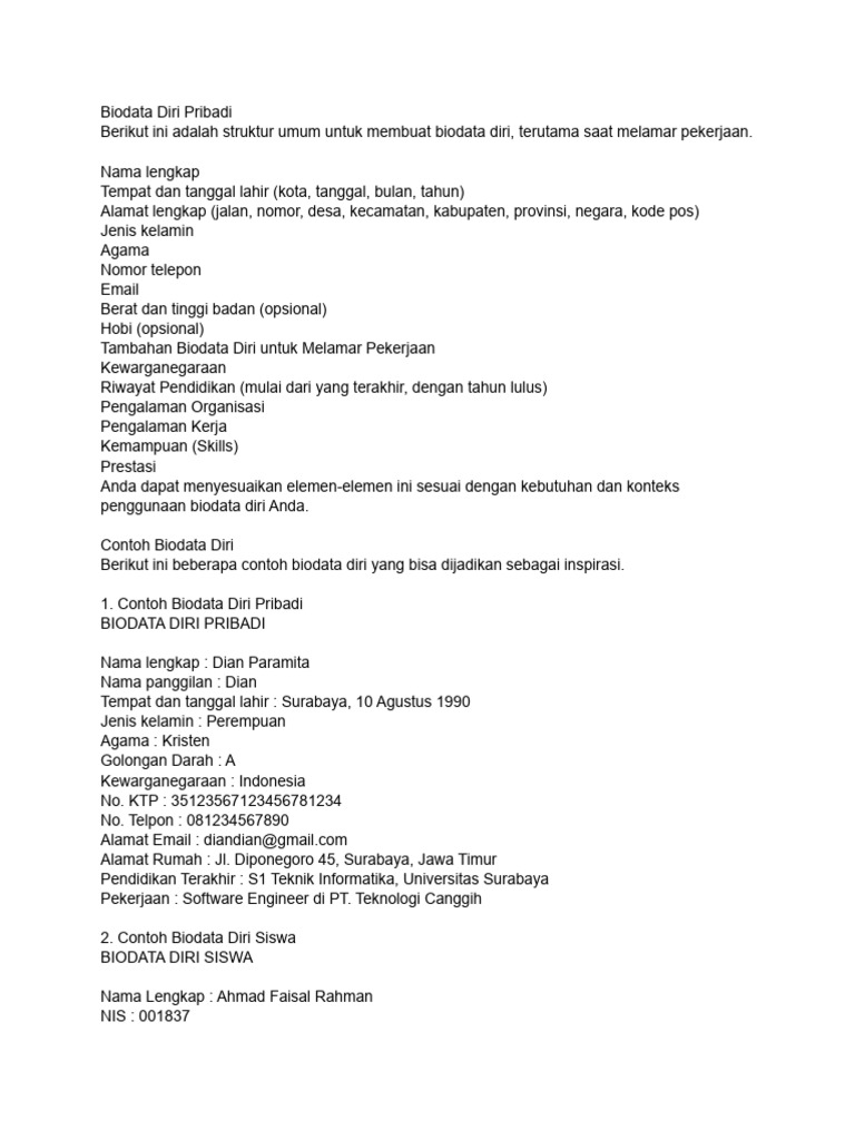 Biodata Diri Pribadi Pdf