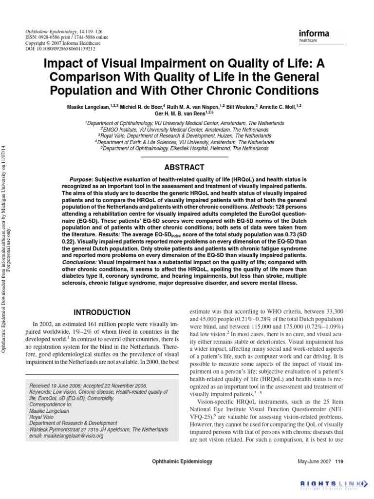 Impact of Visual Impairment On Quality of Life | PDF | Visual ...