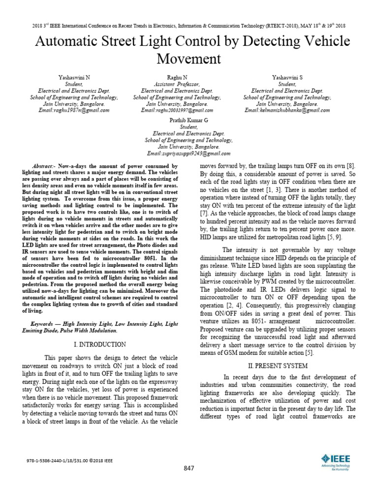 Automatic Street Light Control by Detecting Vehicle | PDF | Infrared | Light Emitting Diode