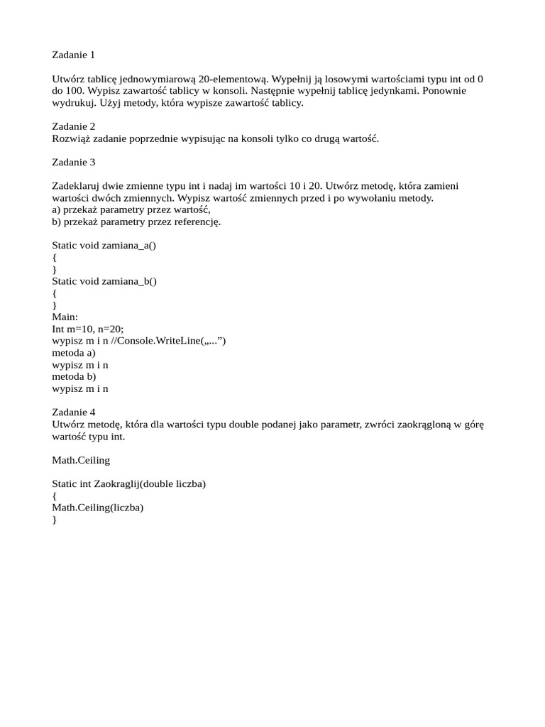 Zadania Metody | PDF