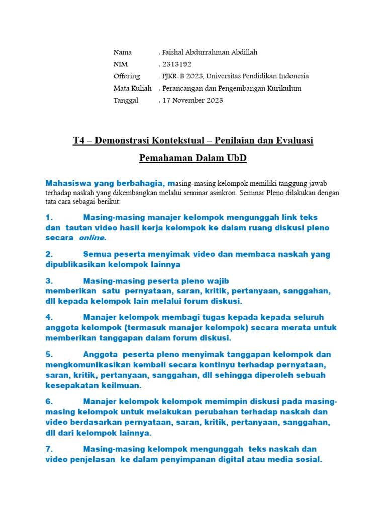 T4 - Demonstrasi Kontekstual - Penilaian Dan Evaluasi Pemahaman Dalam UbD | PDF | Seni