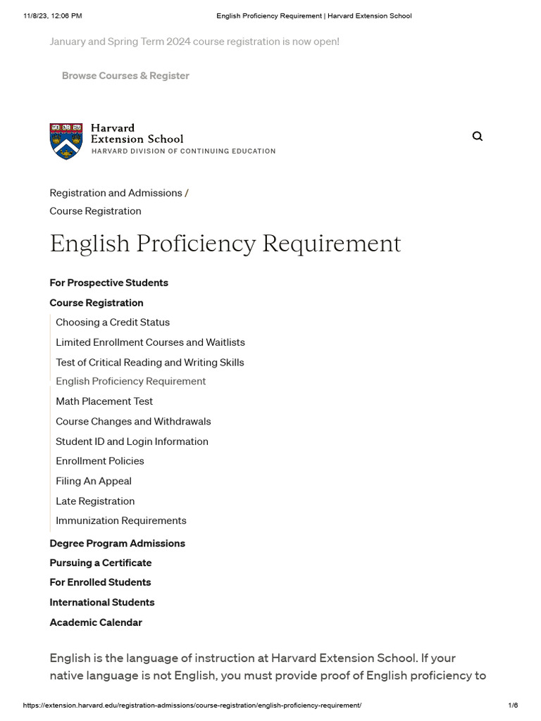 English Proficiency Requirement - Harvard Extension School | PDF | Test ...
