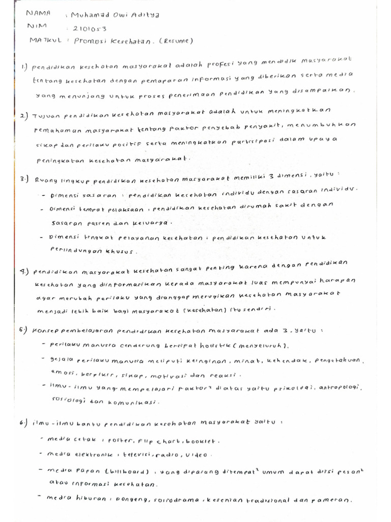 Tugas Promosi Kesehatan Resume 15 Soal | PDF