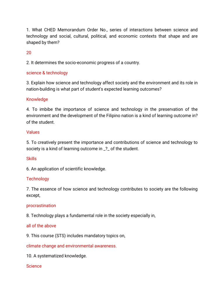 62.questions STS | PDF | Happiness | Science