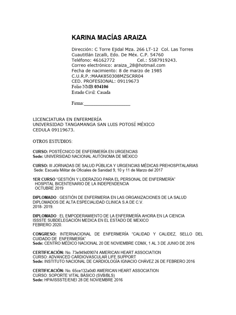 Curriculum Vitae K.M.A. Marzo 2021 | PDF | Enfermería | México