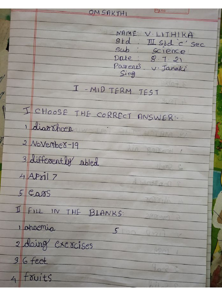 V.lithika 3 STD C Sec Science Paper. | PDF