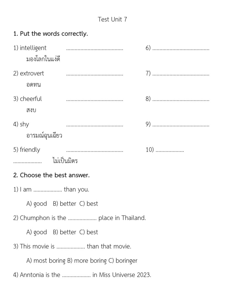 Test Unit 7 m.2 | PDF | Teaching Methods & Materials