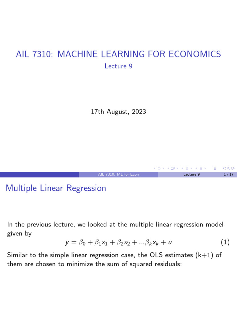 Lecture 9 | Download Free PDF | Ordinary Least Squares | Regression Analysis